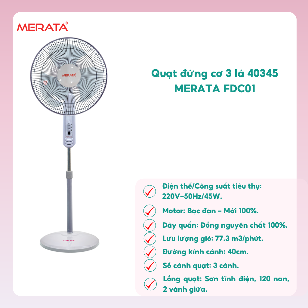 Quạt đứng cơ 3 lá 40345 MERATA FDC01